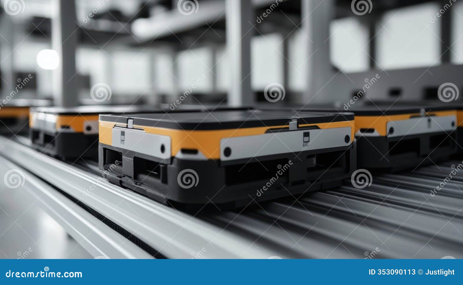 Automated Guided Vehicles Moving on Assembly Line in Modern Factory ... Automated Guided Vehicles Moving on Assembly Line in Modern Factory ...