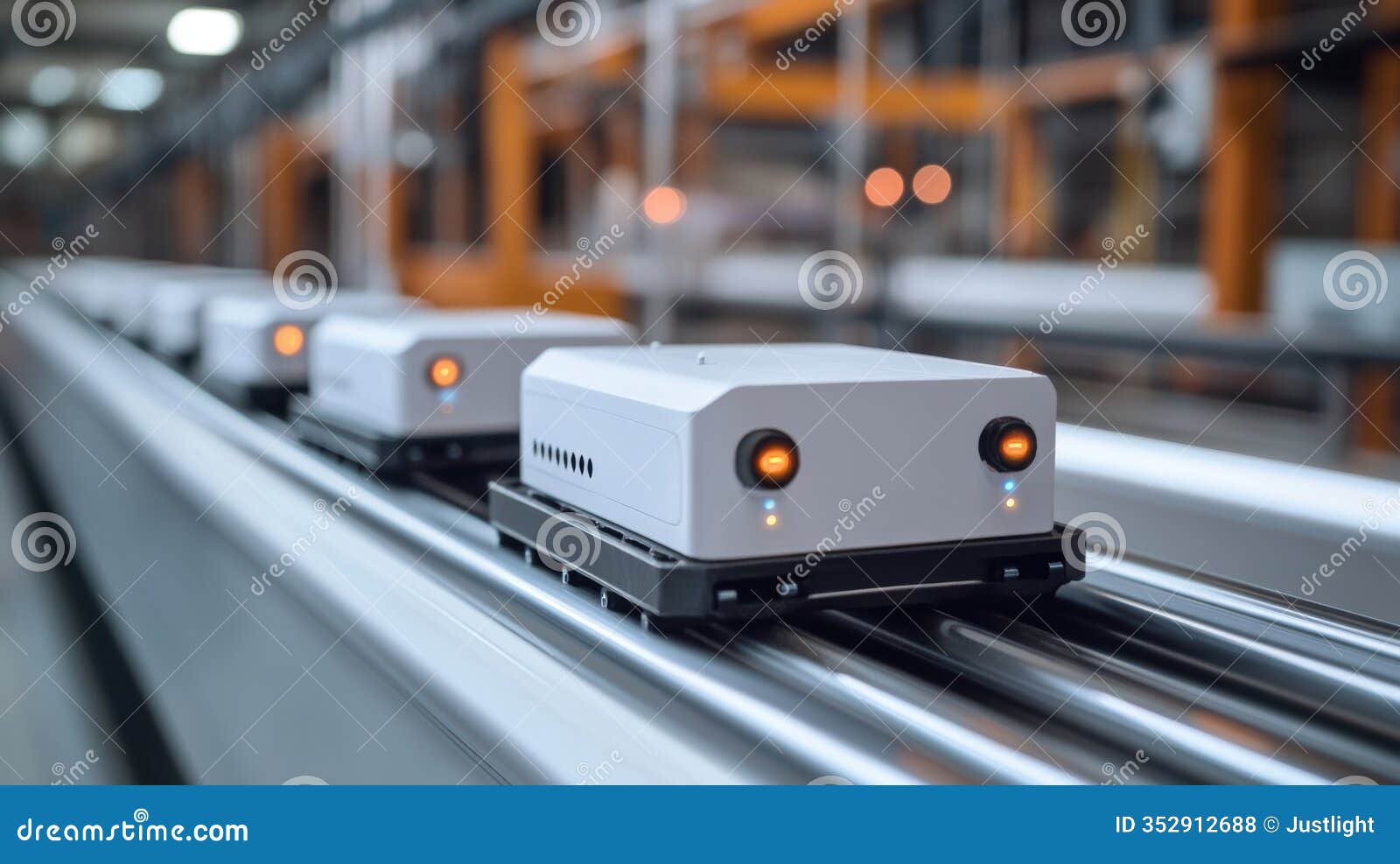 Automated Guided Vehicles Moving on Assembly Line in Modern Factory ... Automated Guided Vehicles Moving on Assembly Line in Modern Factory ...