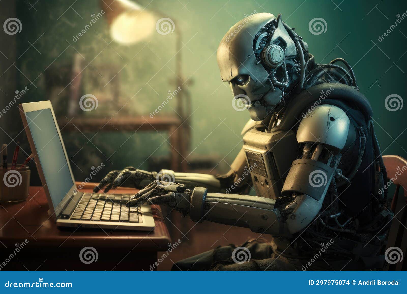 Automated Intelligence: Robo-Scribe at Work. Stock Illustration ...