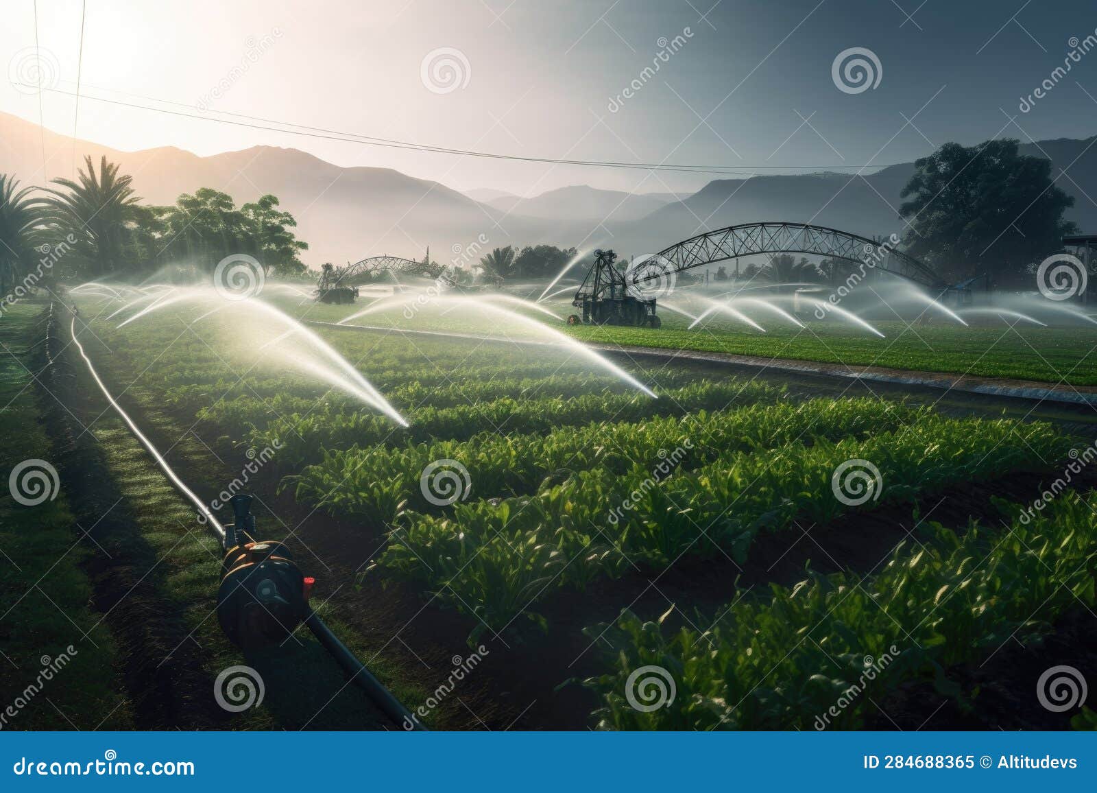Automated Irrigation System Watering Crops Stock Illustration - Illustration of precision ...