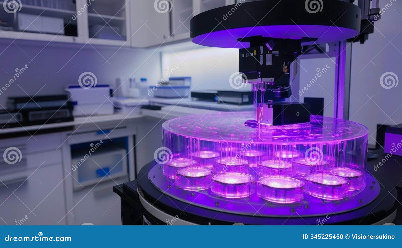 Automated Laboratory Equipment Dispensing Liquid into Multiple Circular ...