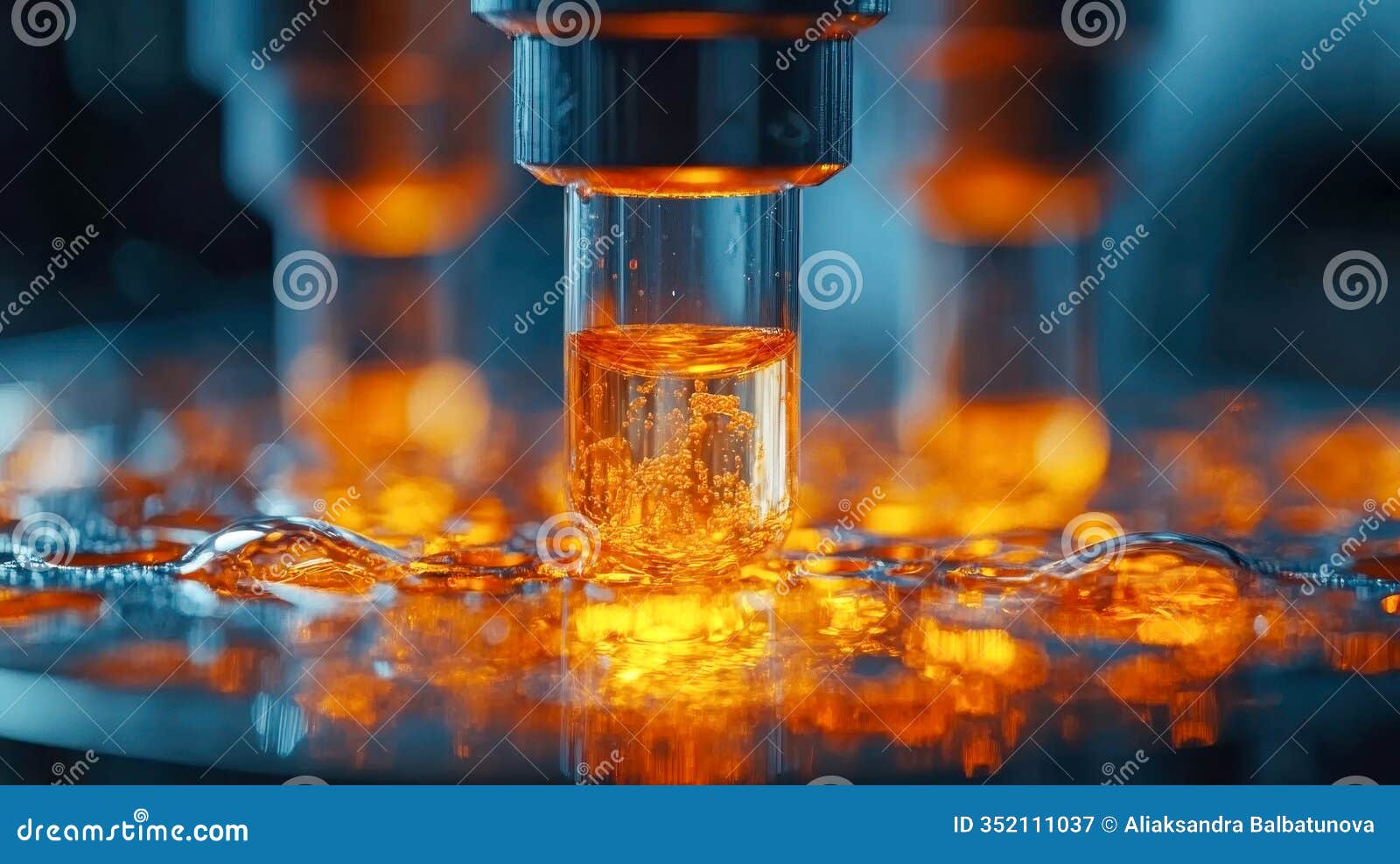 An Automated Laboratory Process with Glowing Orange Liquid in ...