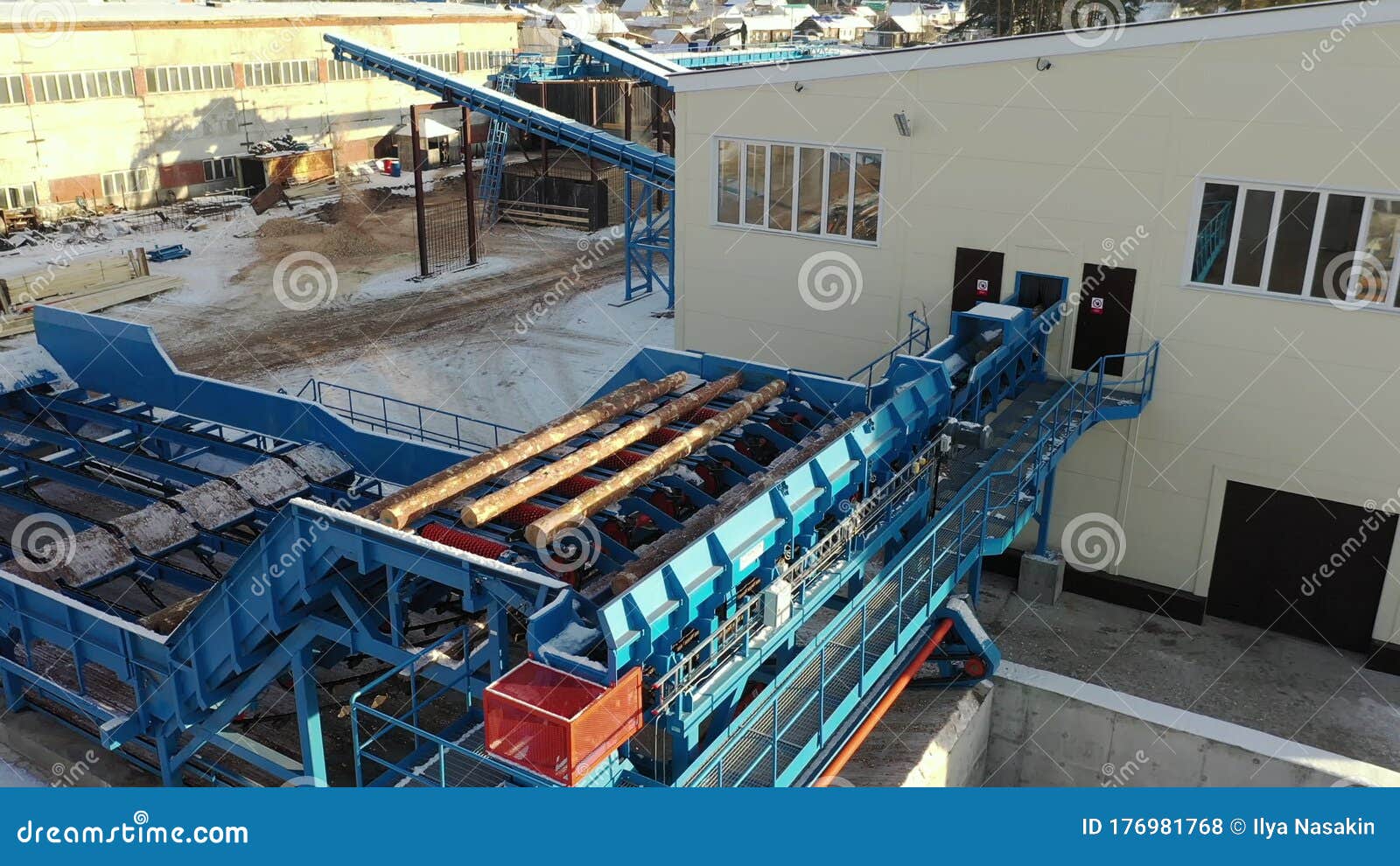 Aerial View of Automated Log Sorting Line. Production of Timber from ...