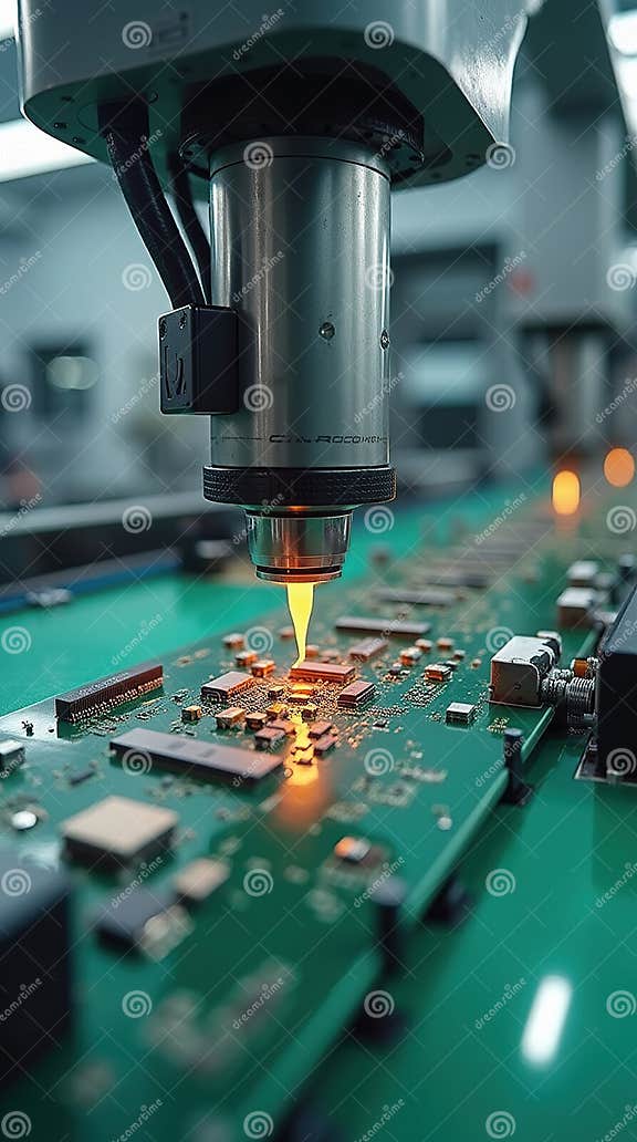 Automated Machine Installing Components on Circuit Board in Motion Stock Illustration ...