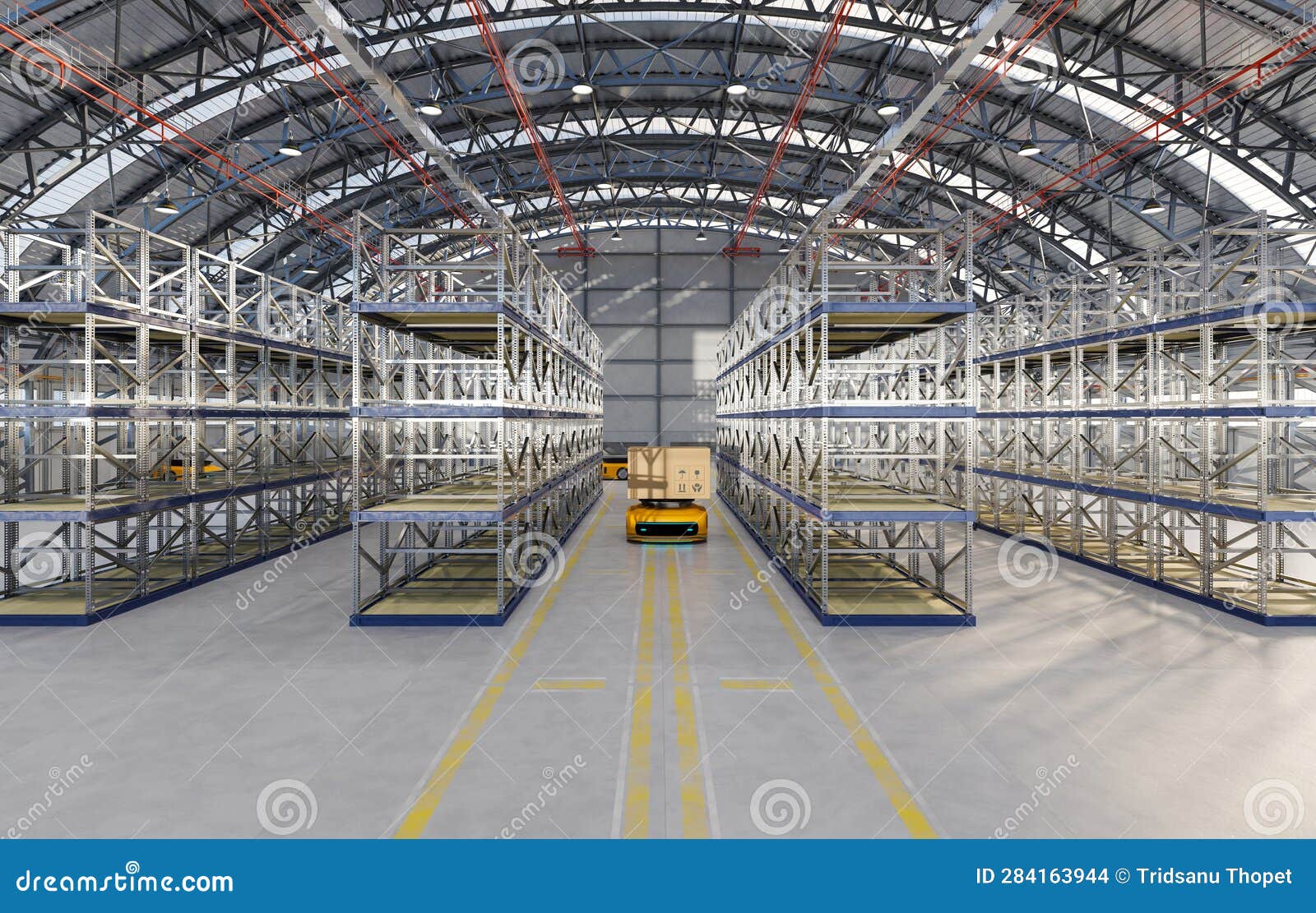 Automated Machine Transferring Box in Warehouse Stock Illustration ...