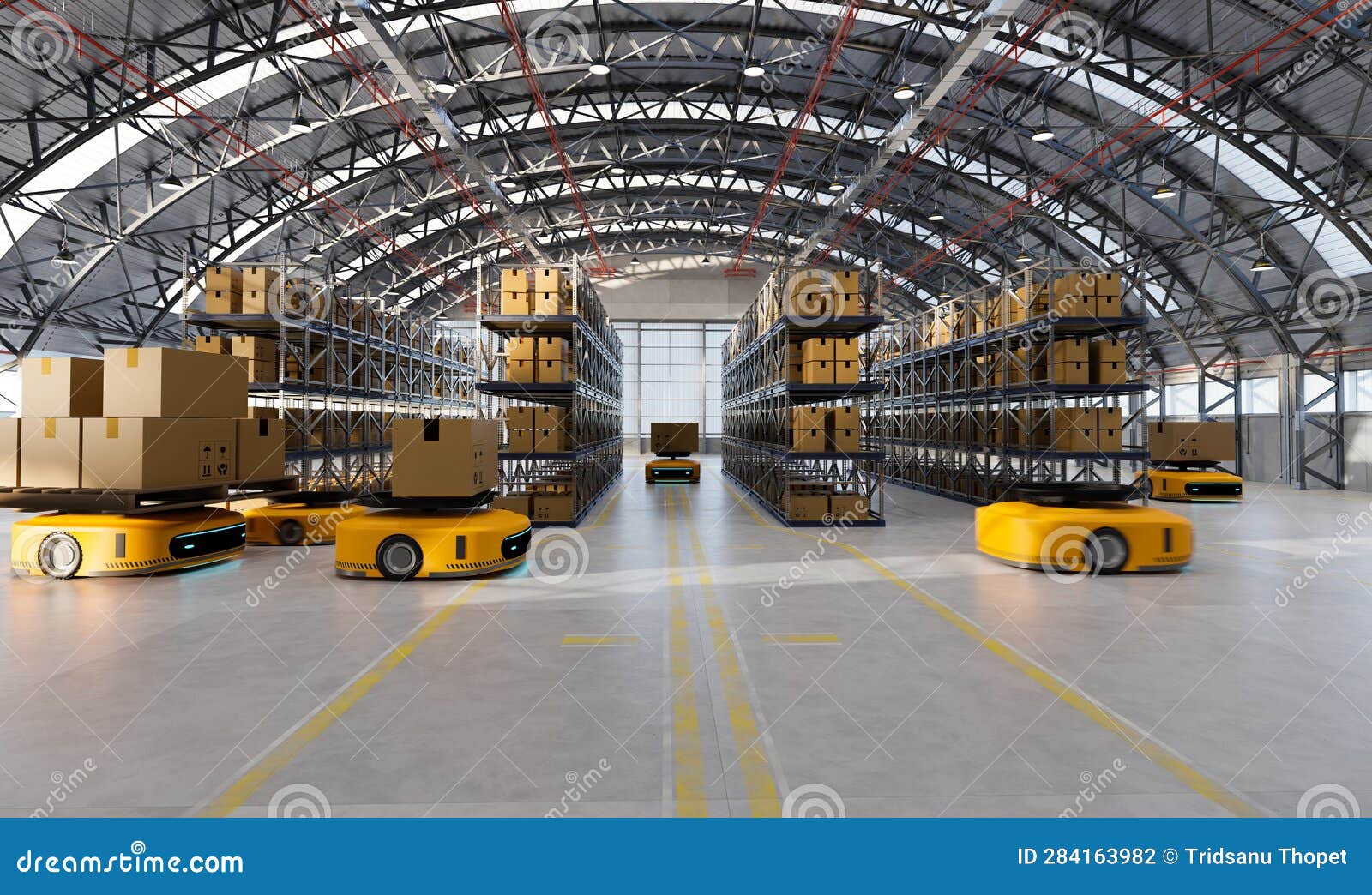 Automated Machine Transferring Box in Warehouse Stock Illustration ...
