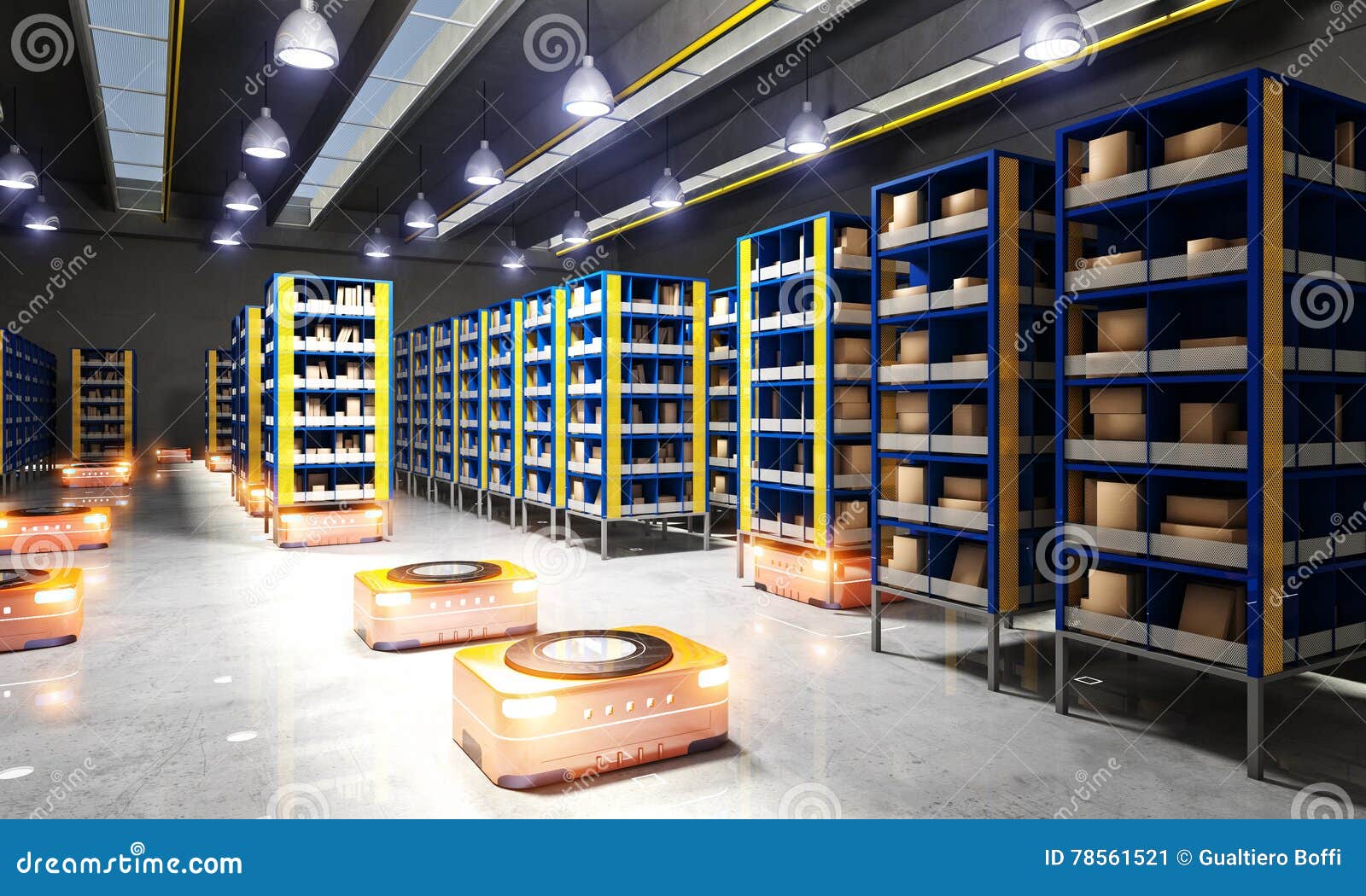 Automated Modern Retail Warehouse Delivery AGV Robots Transporting ...