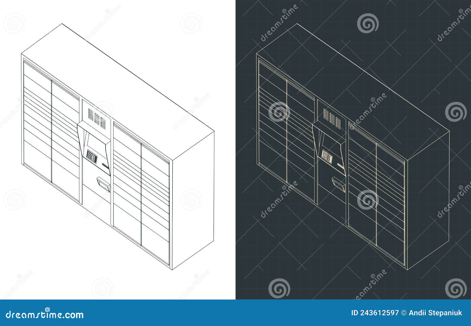 Automated Parcel Terminal Isometric Drawings Stock Vector ...