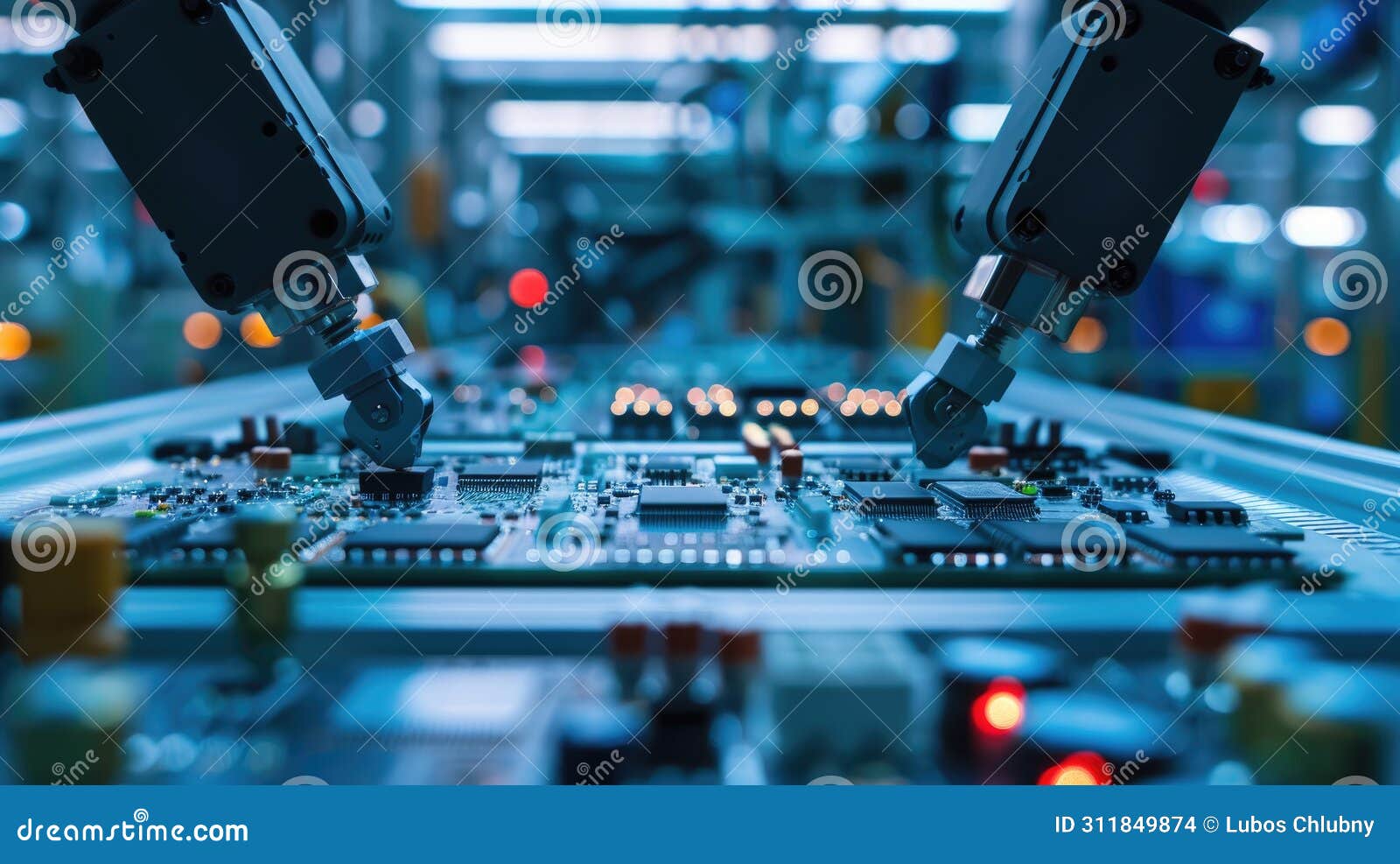 Automated PCB Assembly Line. Conveyor with Robotic Arms in Electronics ... Automated PCB Assembly Line. Conveyor with Robotic Arms in Electronics ...