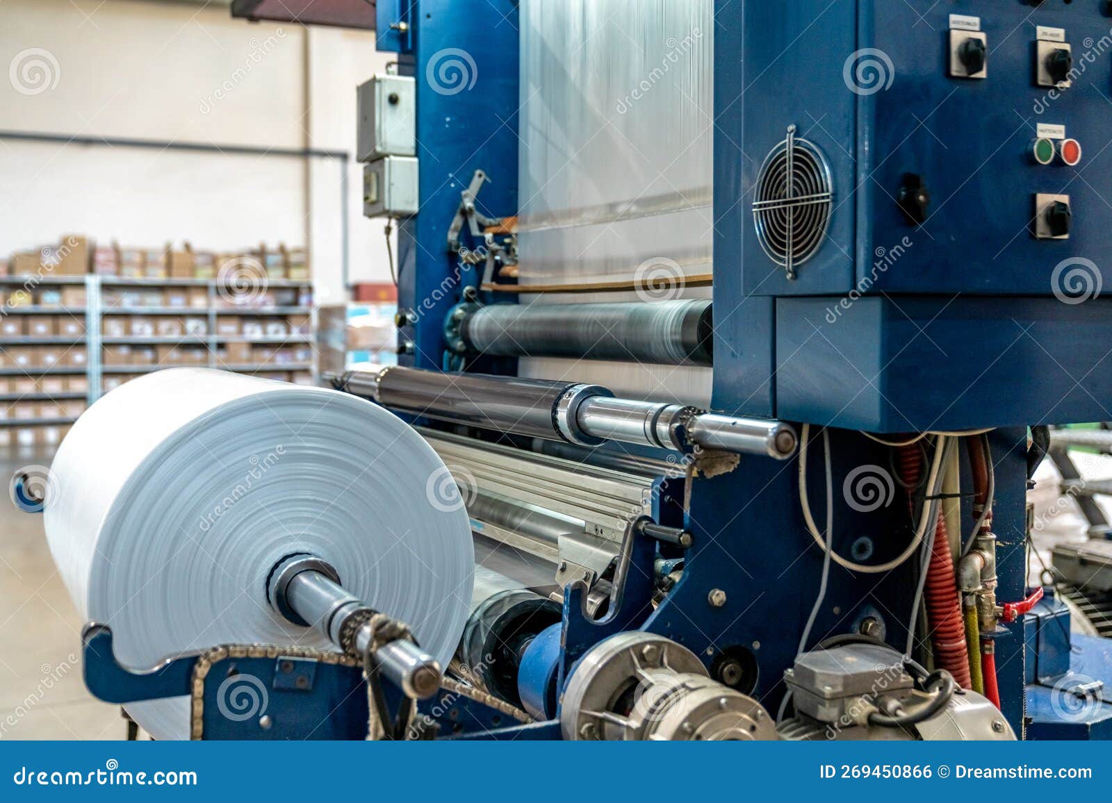 Plastic Roll on a Machine for the Production of Plastic Bags Stock ...