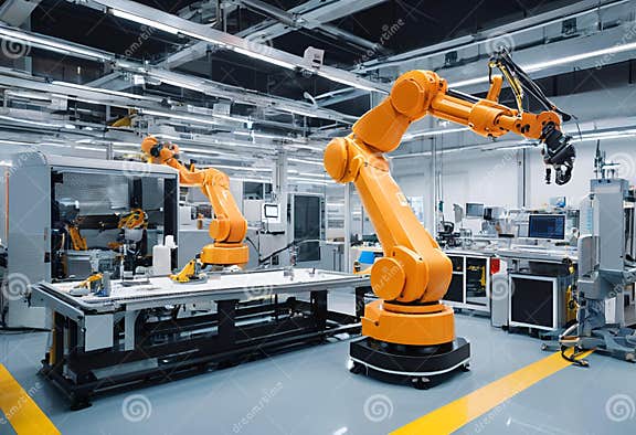 Automated Robot Arm in Factory Sorting and Assembling Products ...