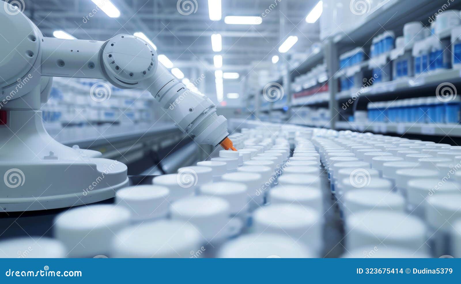 Automated Robot Arm in Pharmaceutical Production Line, Executing ...