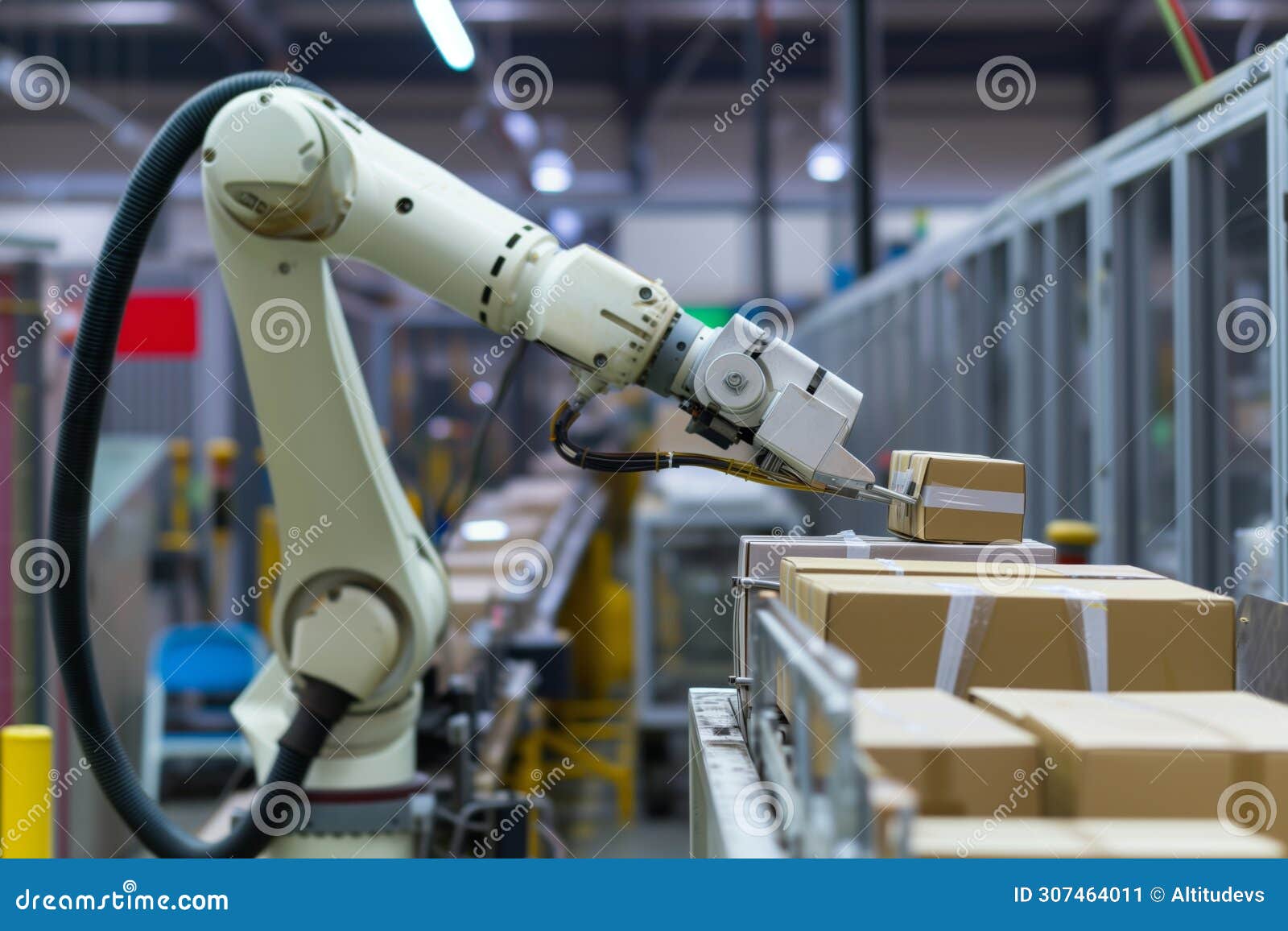 Automated Robot Arm Sorting Packages in Factory Stock Illustration ...