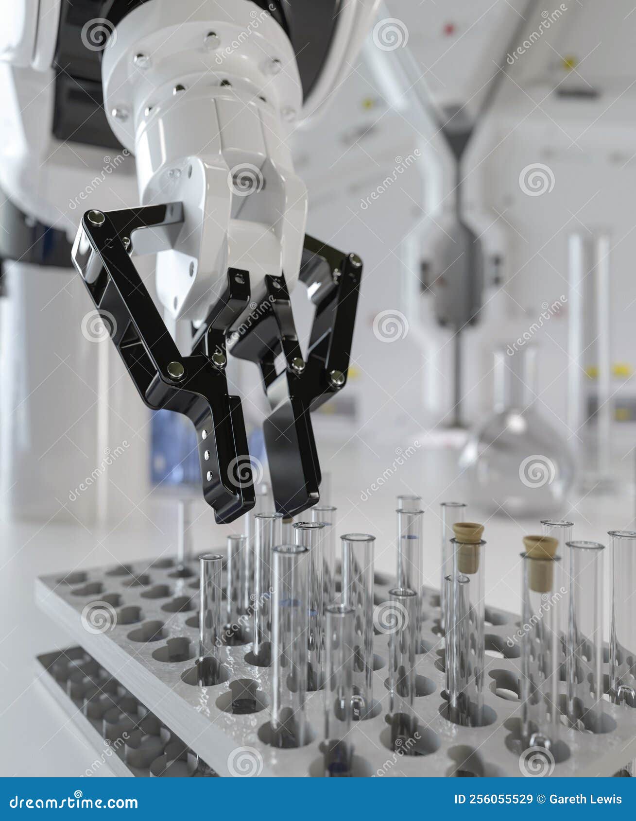 Robot Arm Working in Laboratory 3d Render Stock Illustration - Illustration of analysis, concept ...