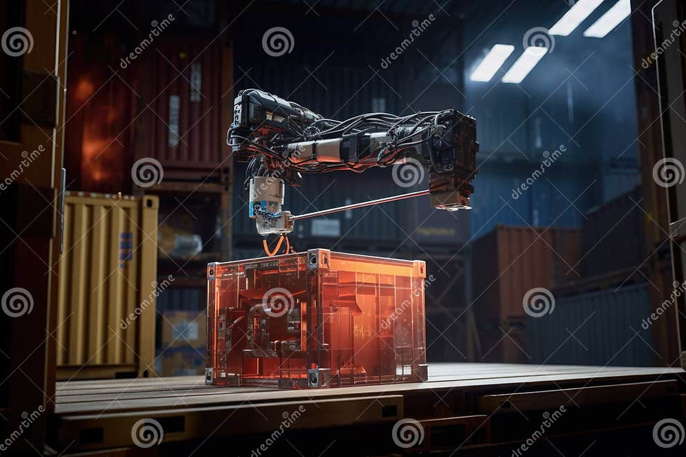 Automated Robotic Arm Gripping a Container Box Stock Image - Image of ...