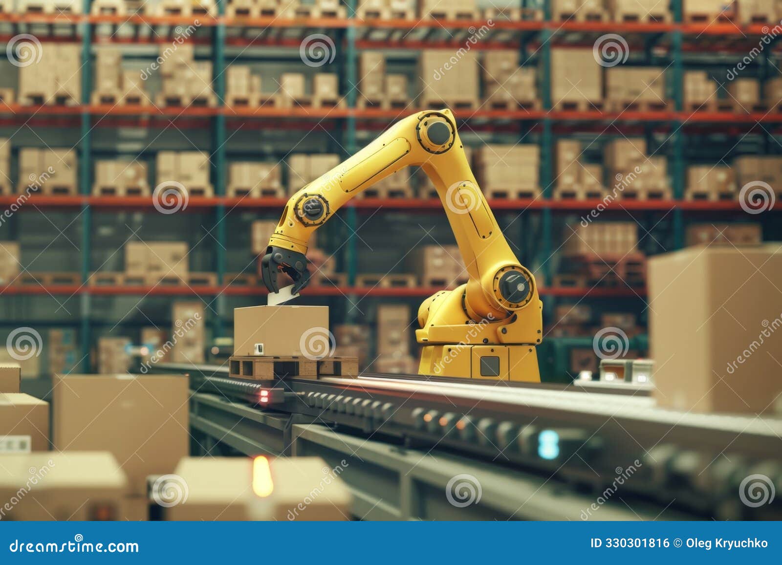 Automated Robotic Arm Handling Boxes in Warehouse. Industrial Tech and ... Automated Robotic Arm Handling Boxes in Warehouse. Industrial Tech and ...