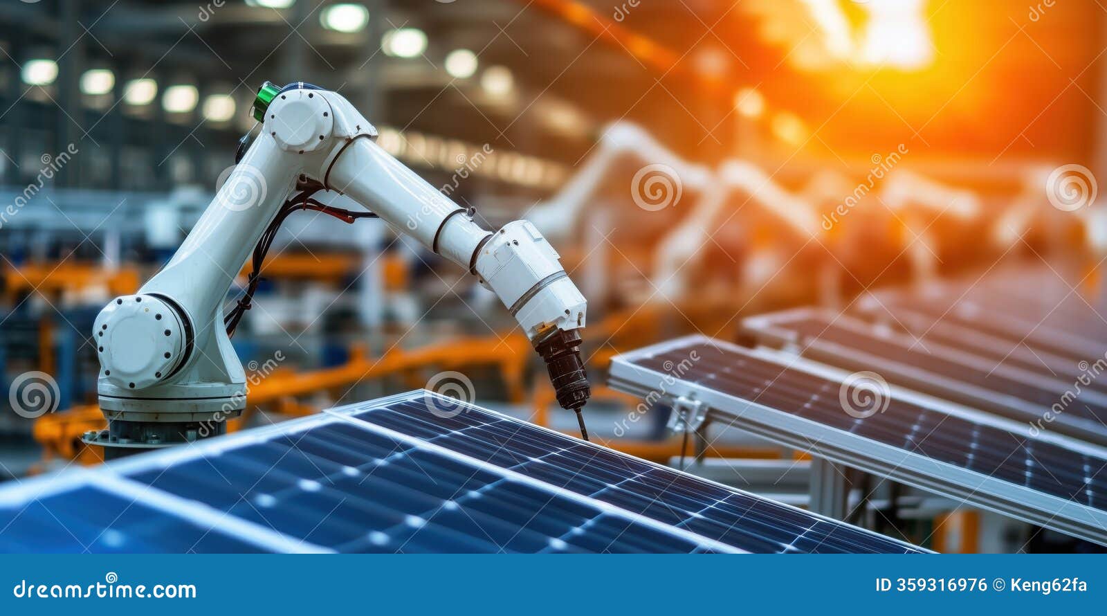Automated Robotic Arm Working on Solar Panel Production Line Stock ...