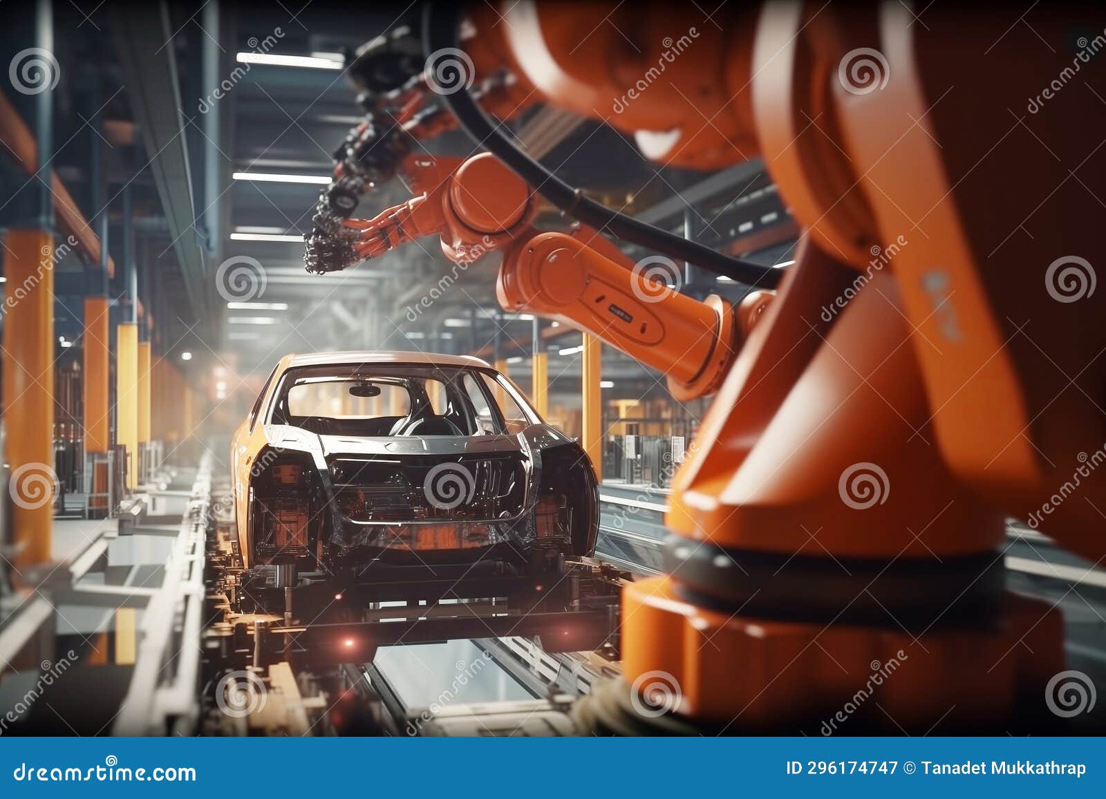 Automated Robotic Arms Line Welding Assembly Car Working at Futuristic ... Automated Robotic Arms Line Welding Assembly Car Working at Futuristic ...