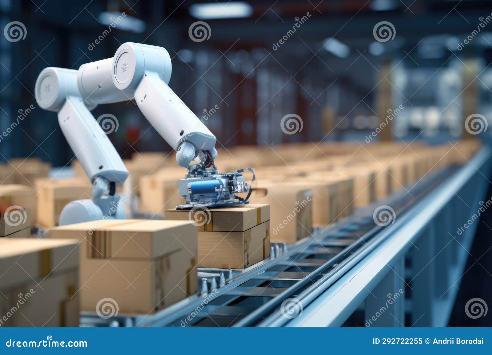 Automated Robotic System Sorting Cardboard Boxes. Stock Illustration ...