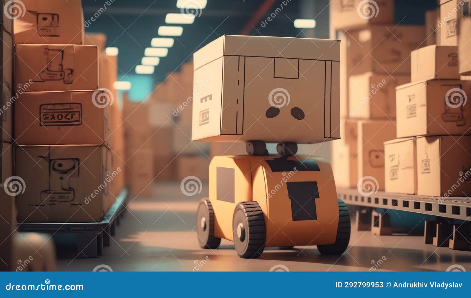 Automated Robots Delivering Cardboard Boxe Stock Illustration ...