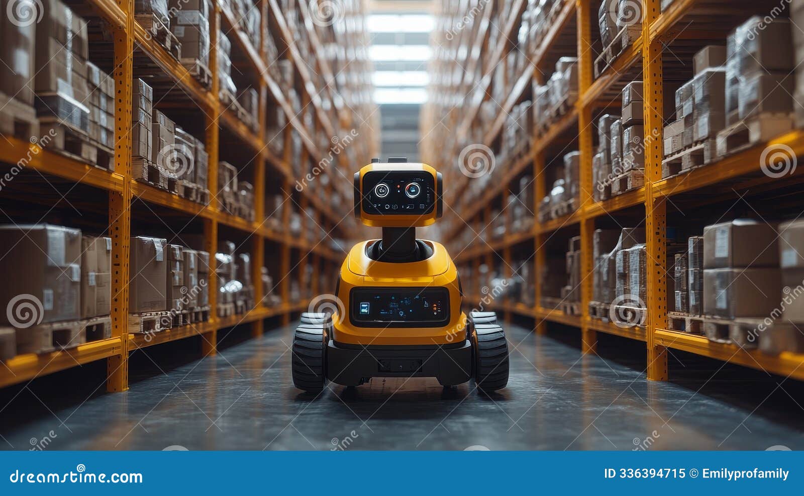 RPA Bots Collaborate with AGVs and Robotic Arms in a Busy Warehouse Environment Stock Image ...