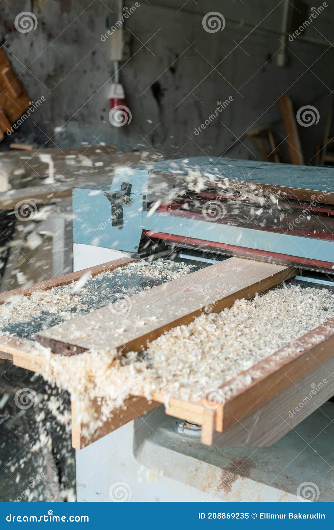 Automated Sanding Machine for Wood Boards. Wood Dusts Scattered ...