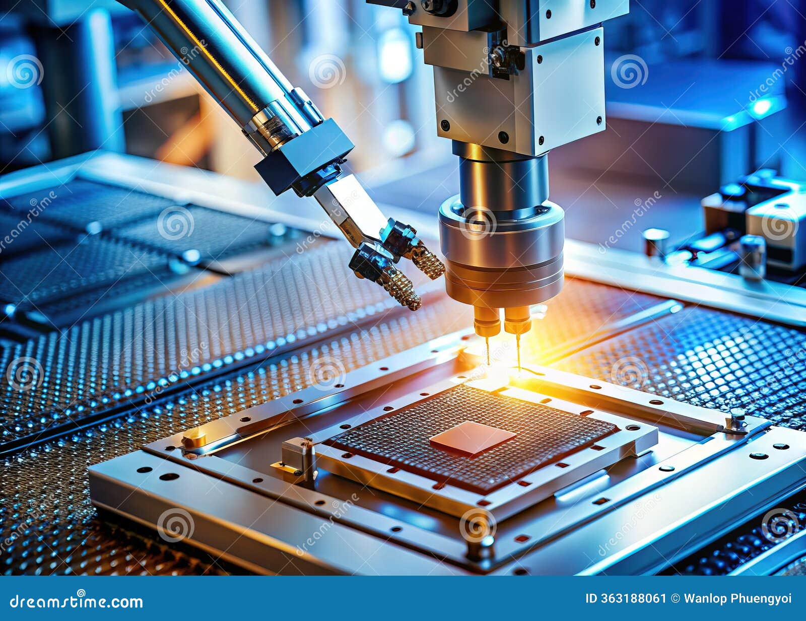 Automated Semiconductor Manufacturing A Long Exposure Of Robotic Arm ...