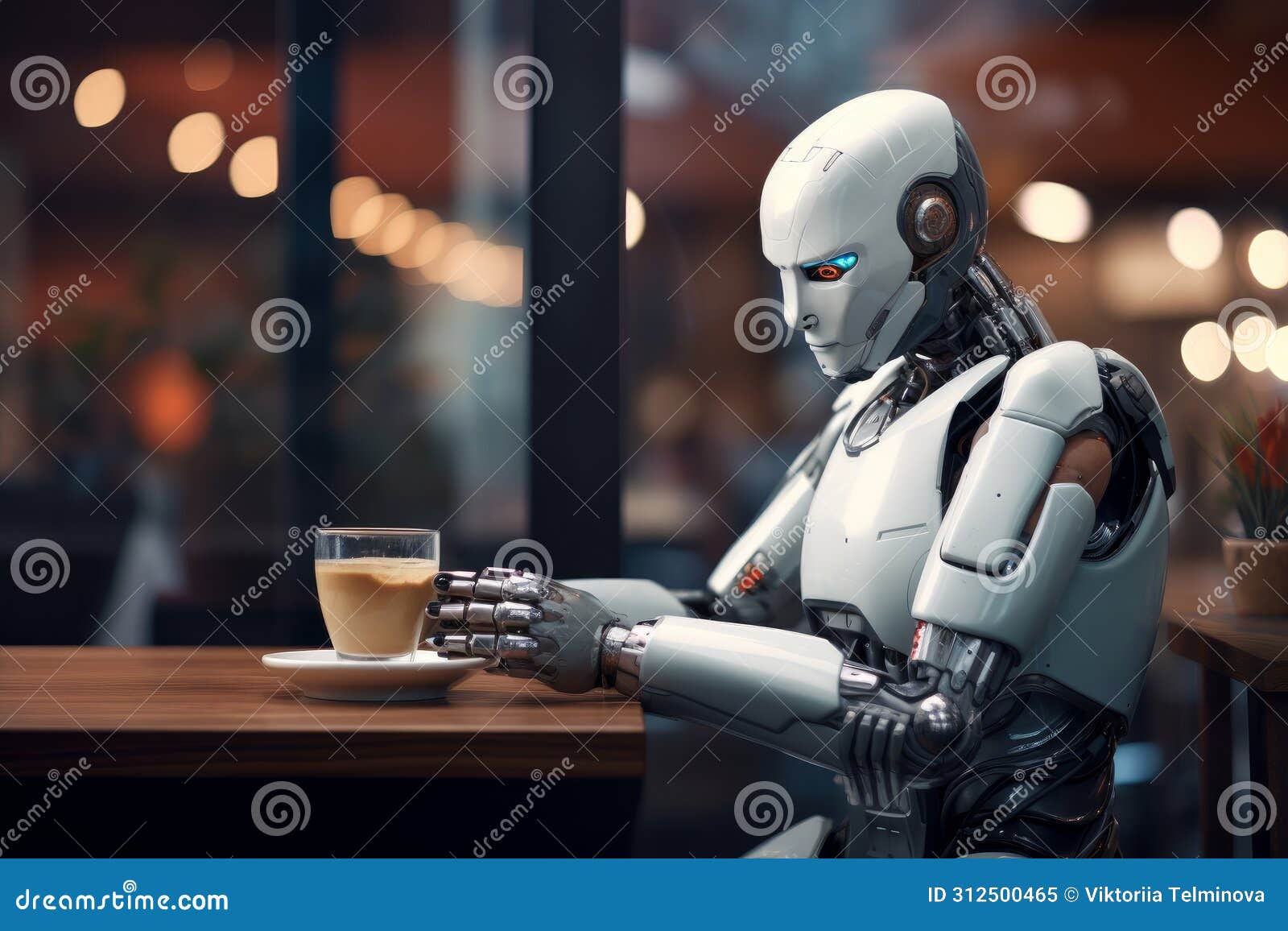 An Automated Smart Robot Drinks Coffee in a Cafe Stock Illustration ...