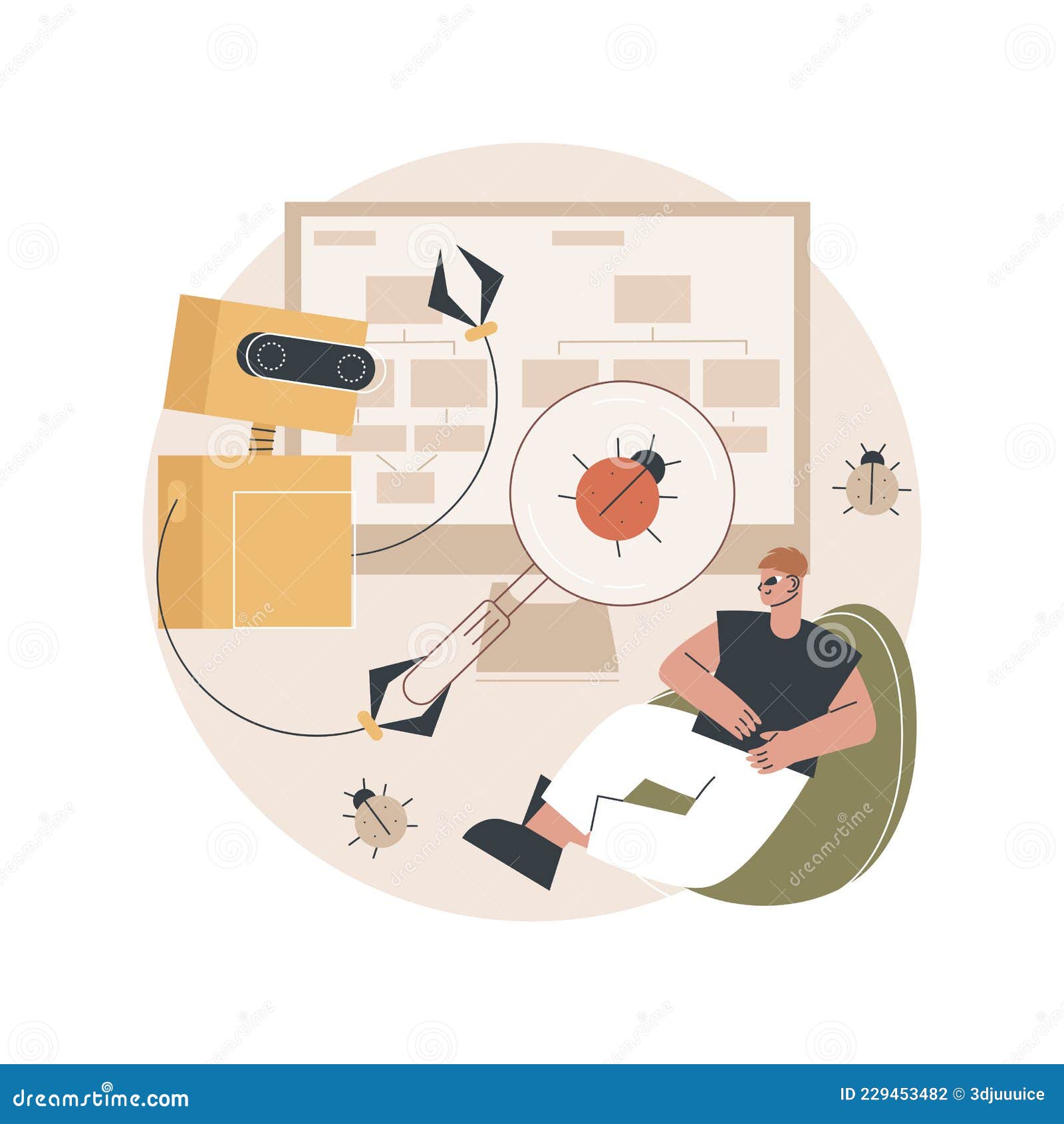 Manual Tester And Automated Software Tester Bug To Do Qa Testing To Test Software Vector