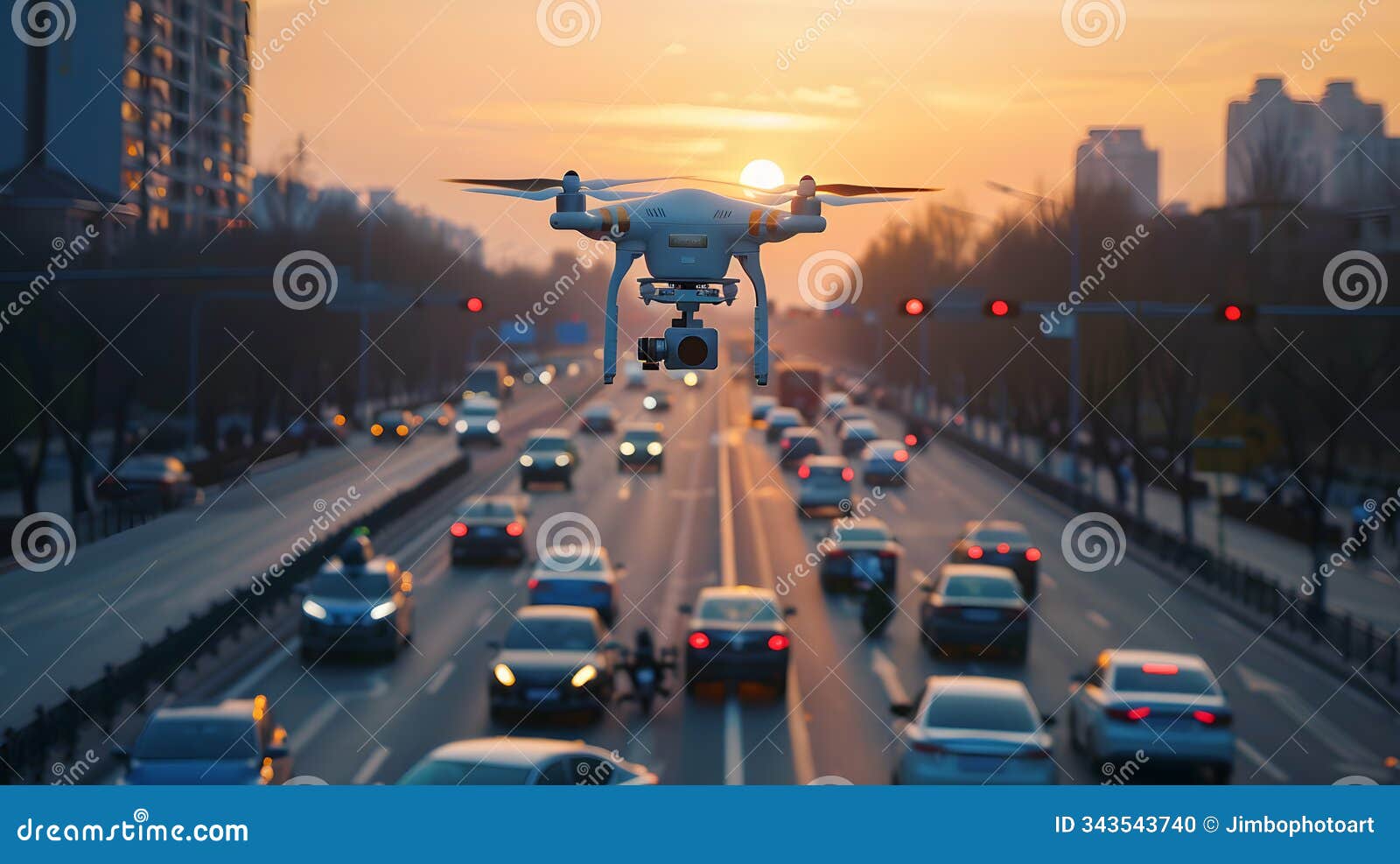 Automated Traffic Surveillance Drones Stock Illustration - Illustration ...