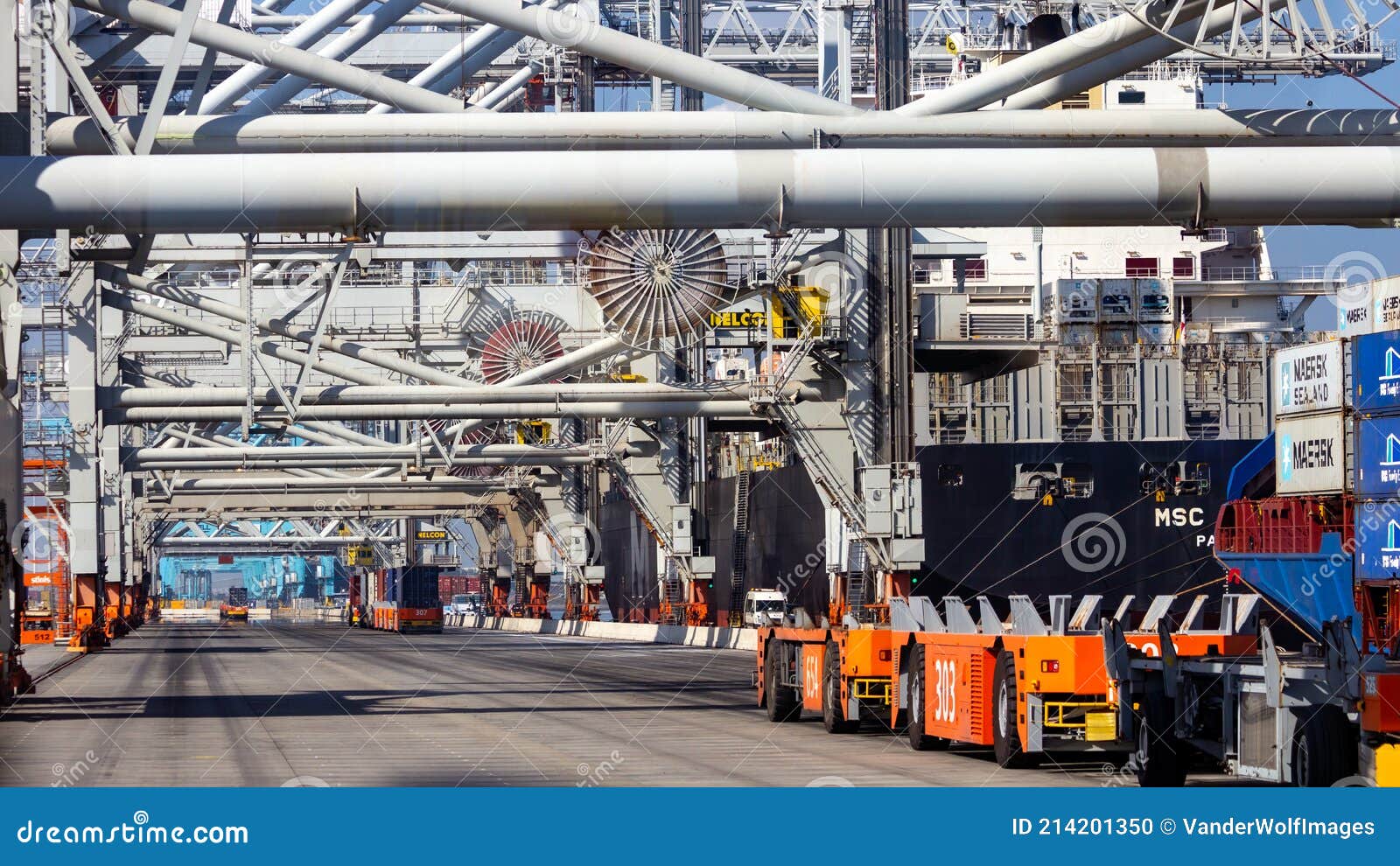 AGV Automated Guided Vehicle On Quay Alongside A Ship In The Port Of ... AGV Automated Guided Vehicle On Quay Alongside A Ship In The Port Of ...