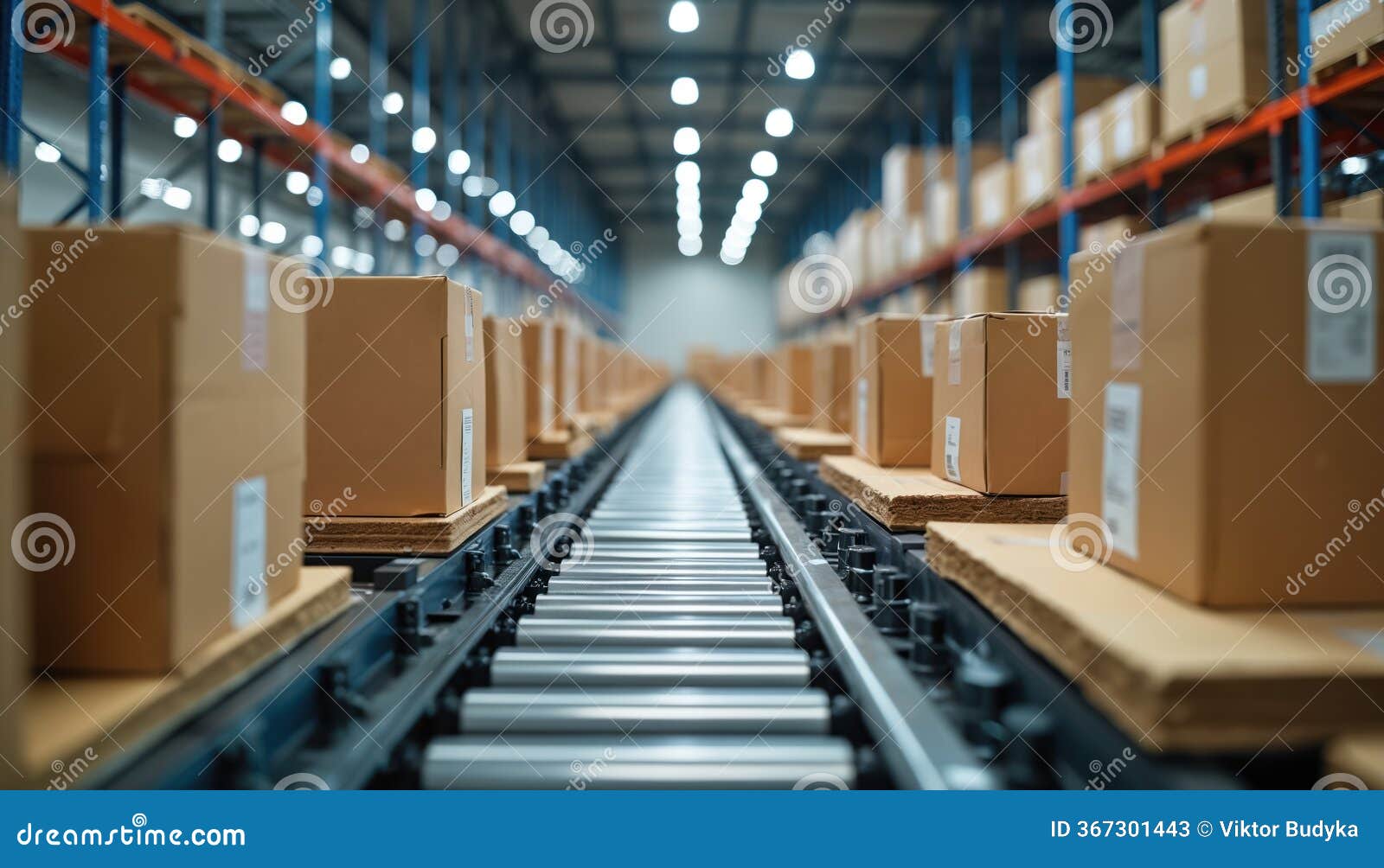 Warehouse With Cardboard Boxes Inside On Pallets Racks, Logistic Center ...