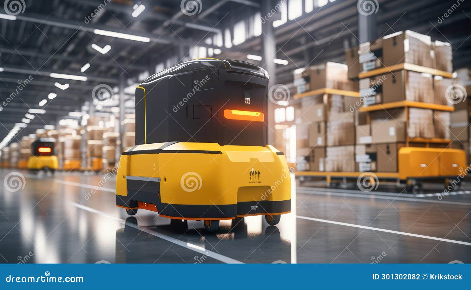 Automated Warehouse with Robotic Vehicle Stock Photo - Image of modern ...