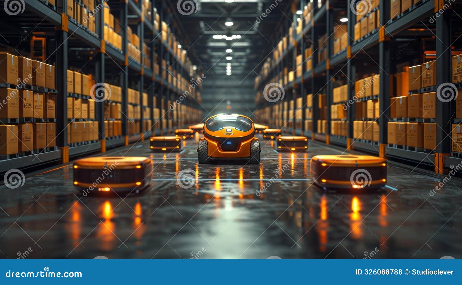 Automated Warehouse Robots Working Efficiently - Generative AI Stock Illustration - Illustration ...