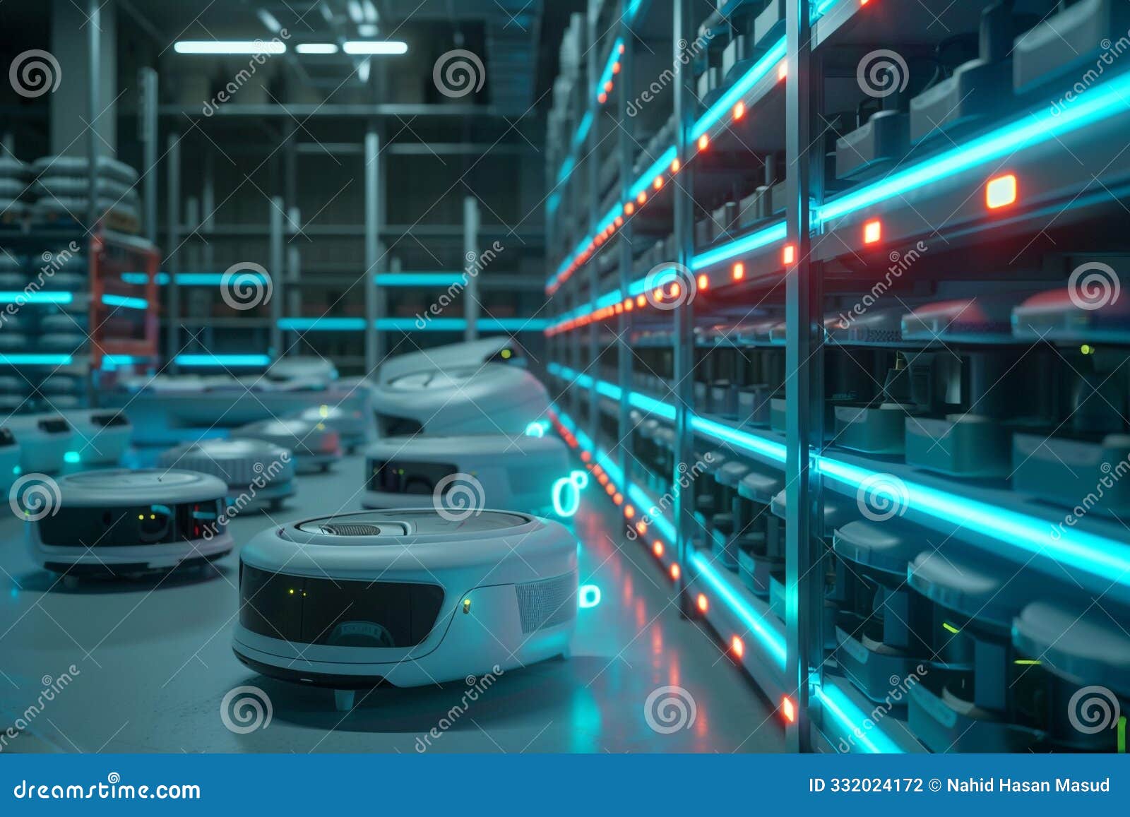 Automated Warehouse Scene Where Multiple Robotic Arms are Efficiently ...