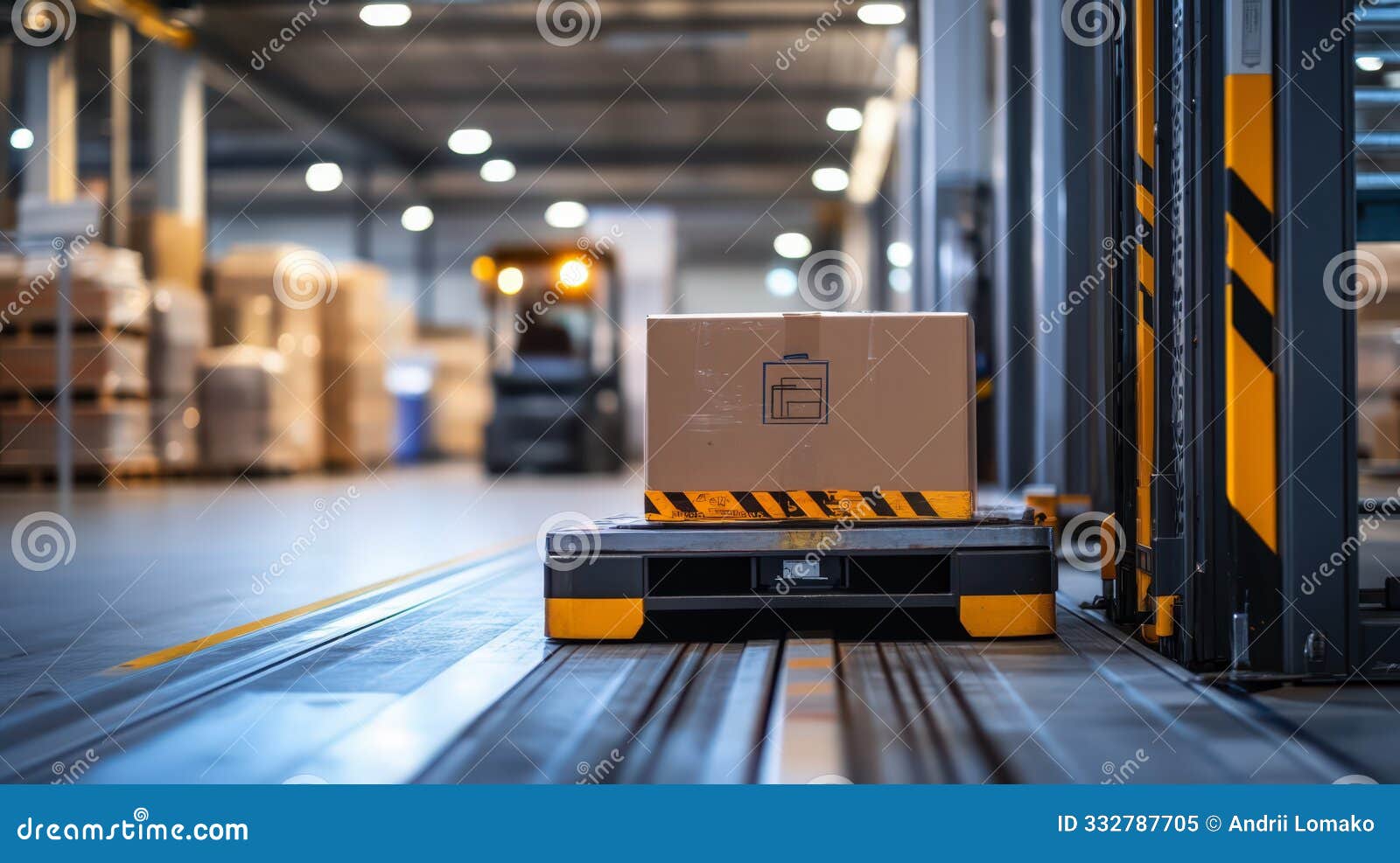 Automated Warehouse System Transporting Package on Conveyor Track Stock ...