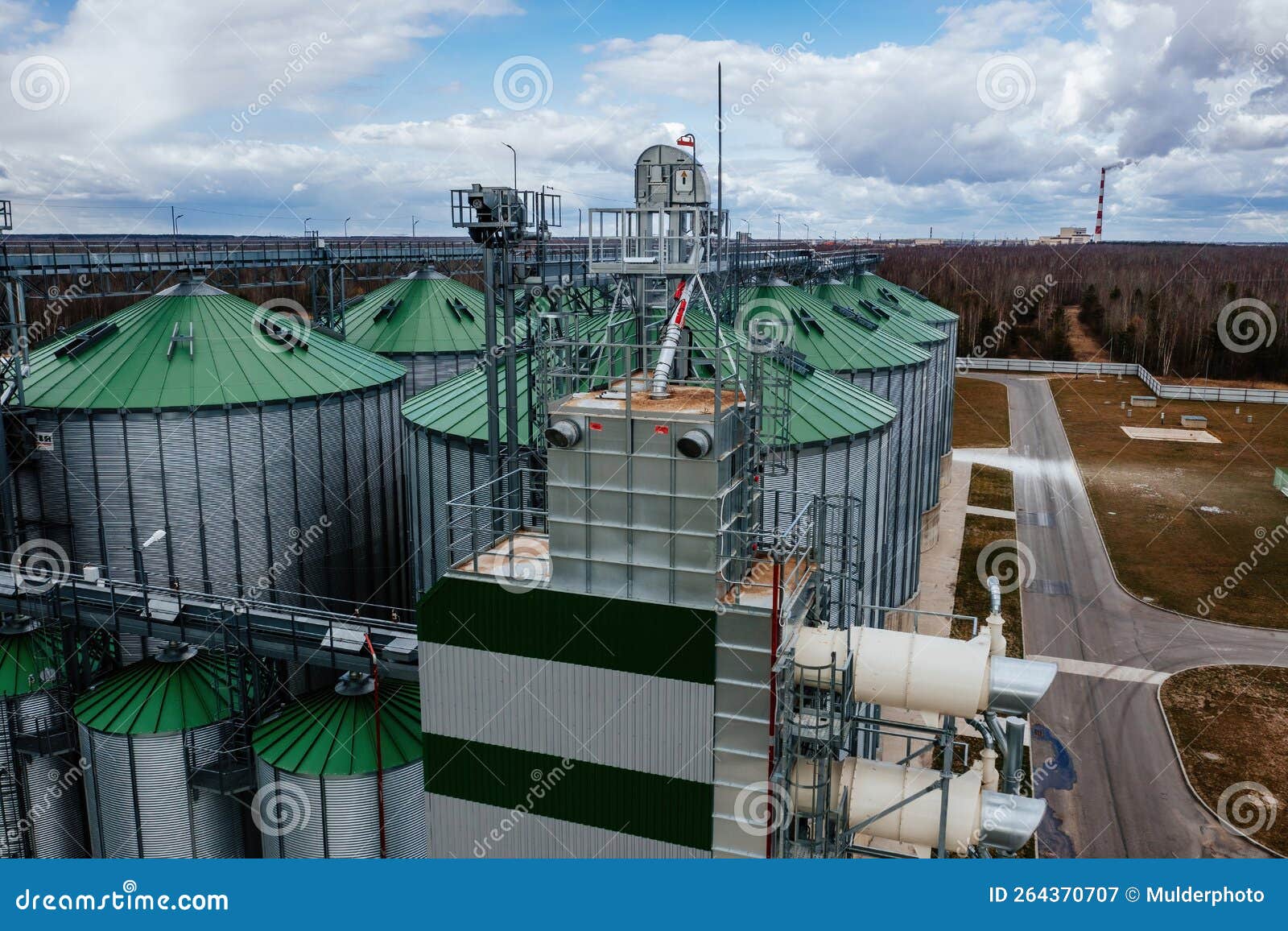 Automatic Agricultural Grain Dryer and Silos, Aerial View. Modern ...