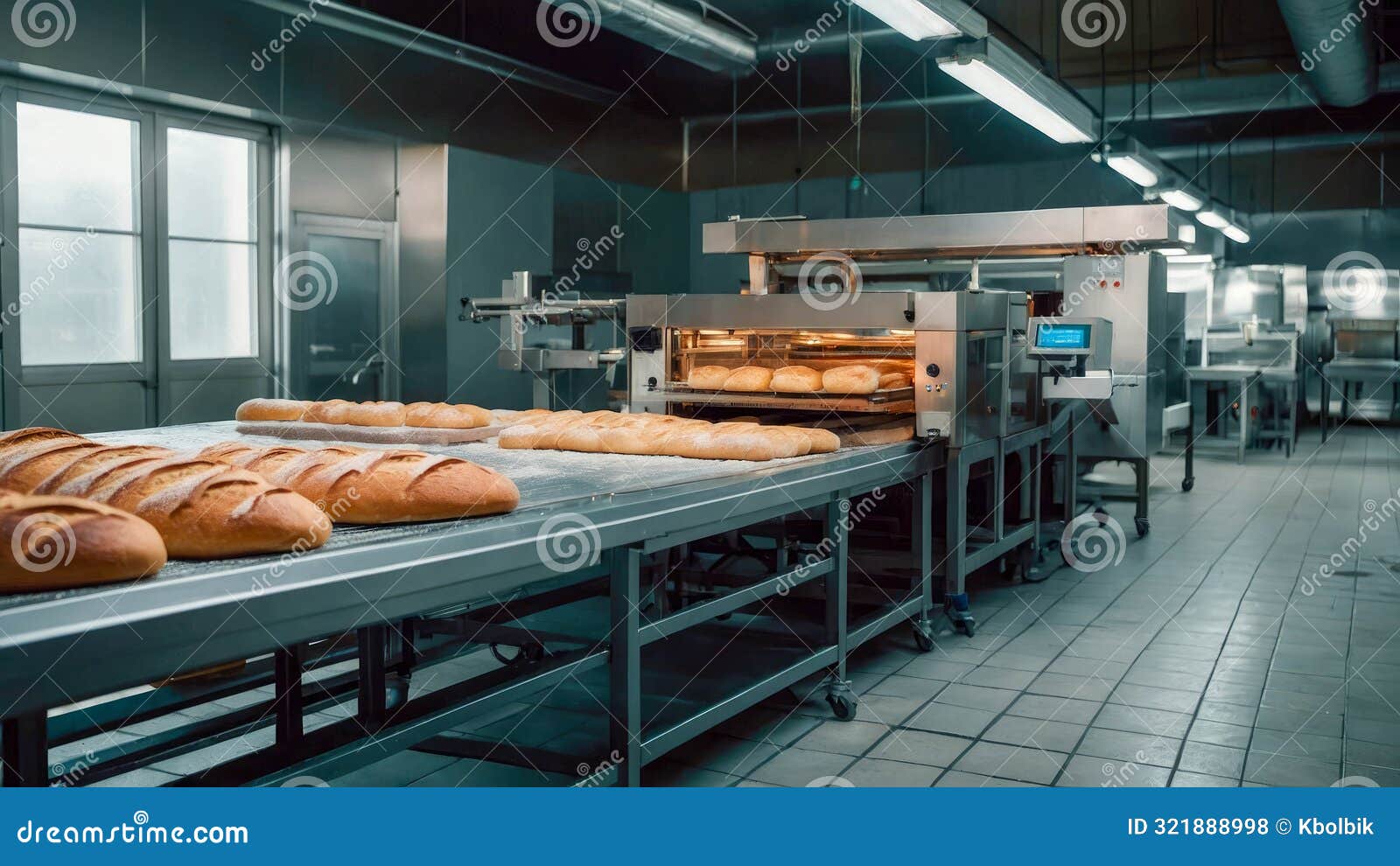 Automatic Bakery Production Line with Bread in Bakery Stock ...
