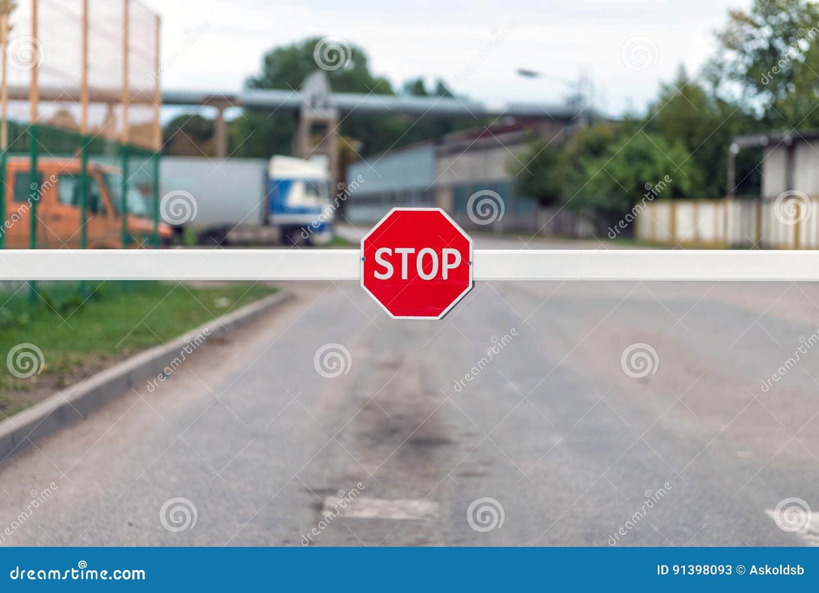 Automatic Barrier with a STOP Sign. Stock Image - Image of private ...