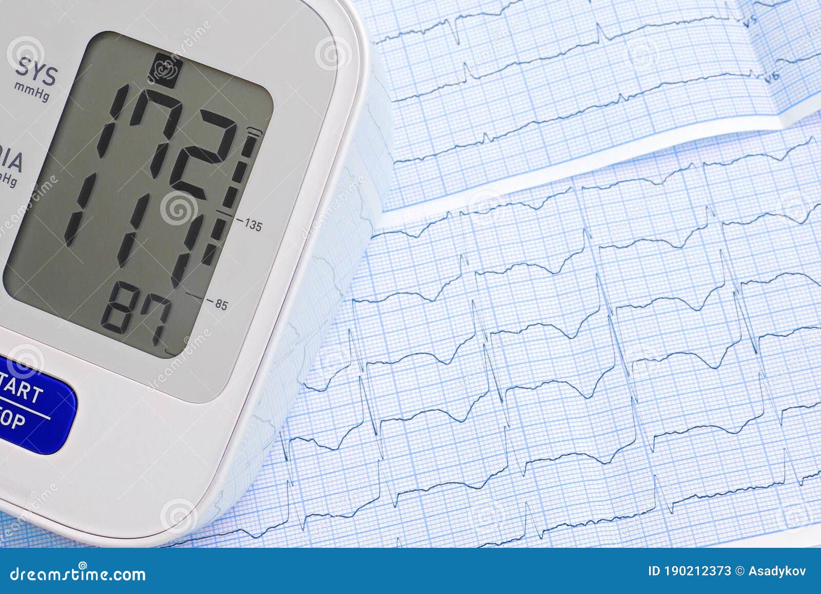 Automatic Blood Pressure Meter on Cardiogram Graph Background Stock ...