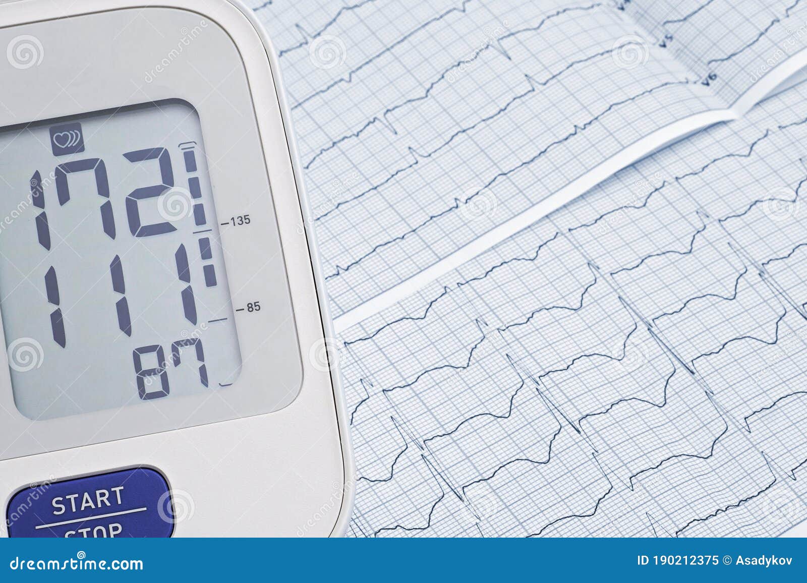 Automatic Blood Pressure Meter on Cardiogram Graph Background Stock ...