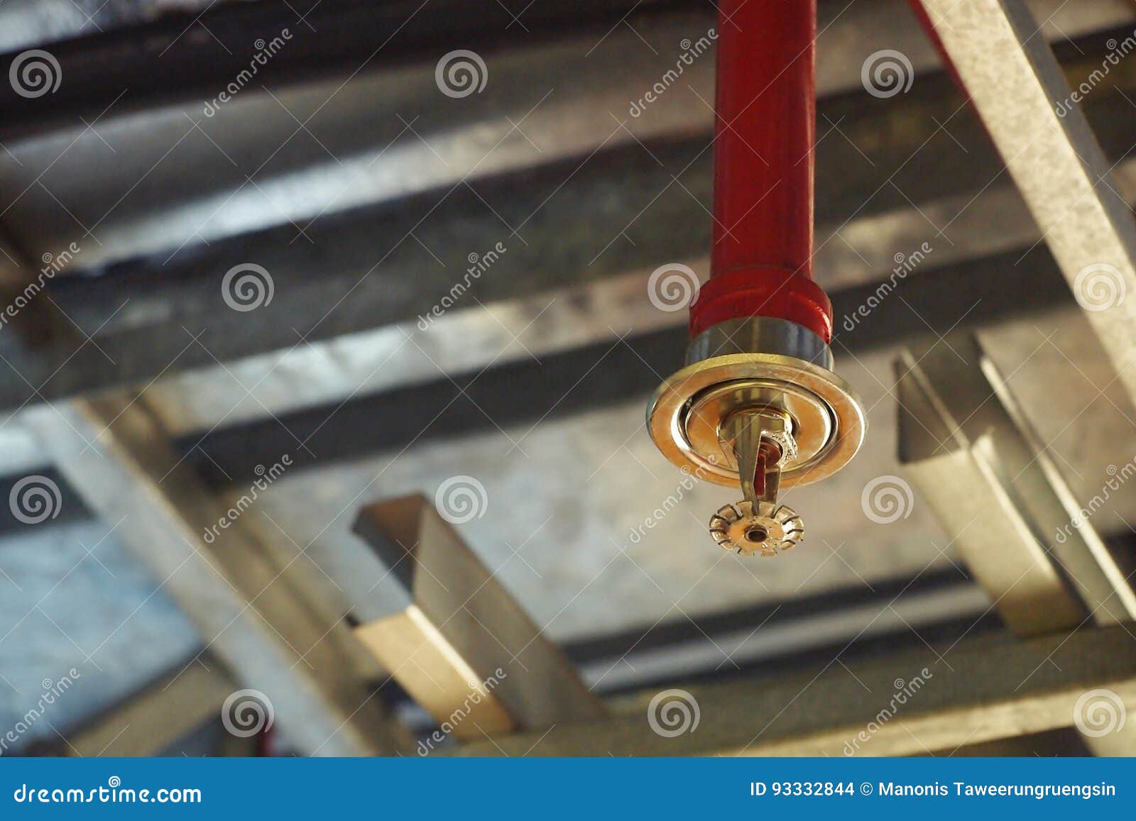Automatic Ceiling Fire Sprinkler in Red Water Pipe System Stock Photo ...