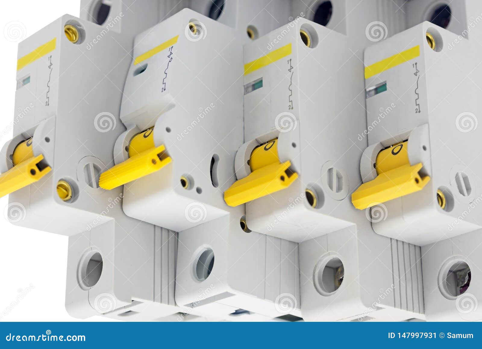 Automatic Circuit Breakers Isolated on White Stock Image - Image of ...