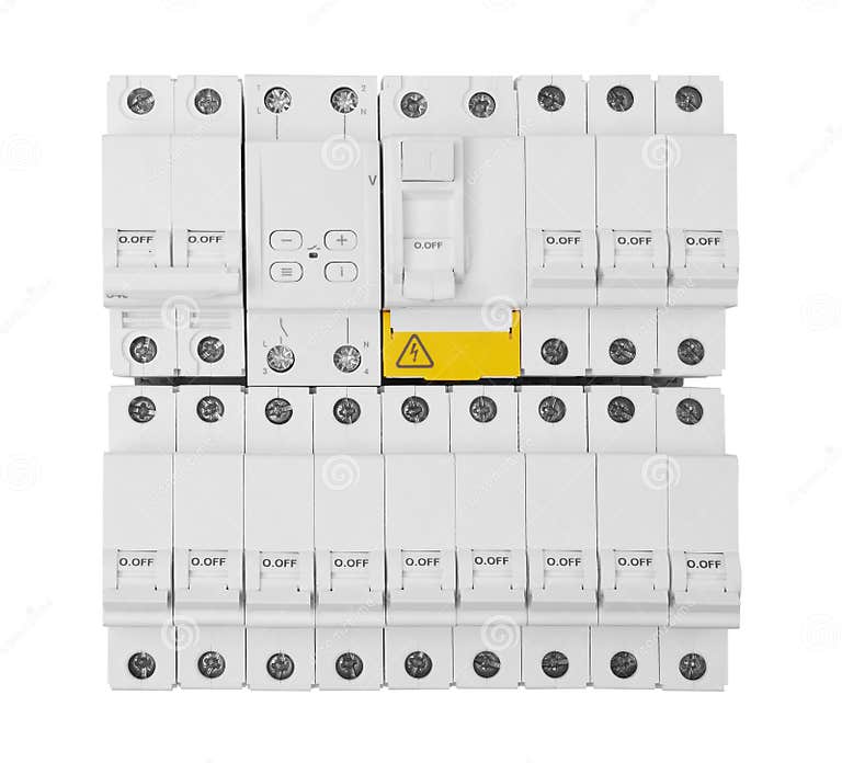 Automatic Circuit Breakers, Isolated on a White Background Stock Image ...