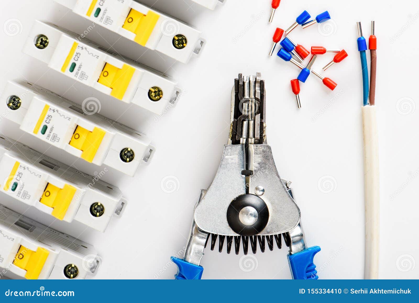Automatic Circuit Breakers, on a White Background. Electrical Equipment ...