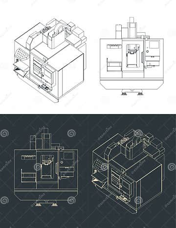 Automatic CNC Milling Machine Blueprints Stock Vector - Illustration of ...