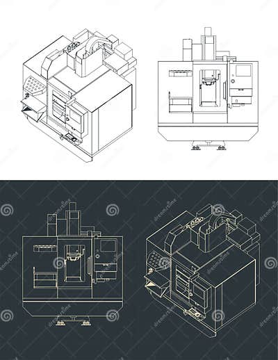 Automatic CNC Milling Machine Blueprints Stock Vector - Illustration of ...
