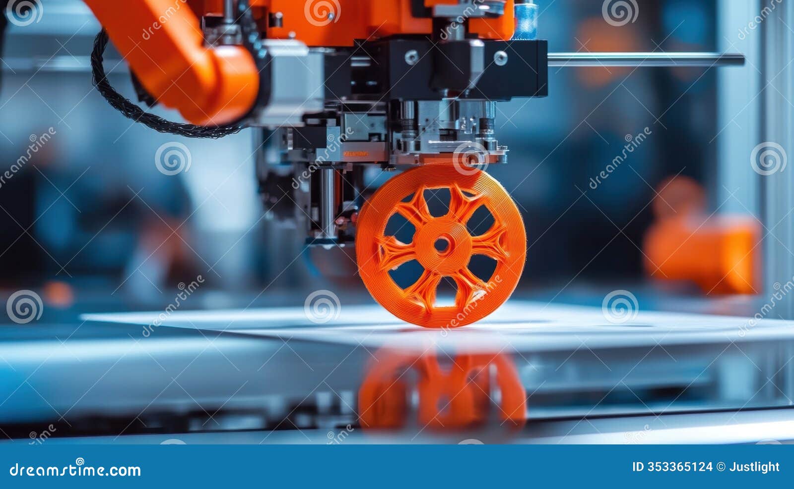 Automatic 3d Printer Creating Orange Plastic Wheel in Laboratory Stock ...