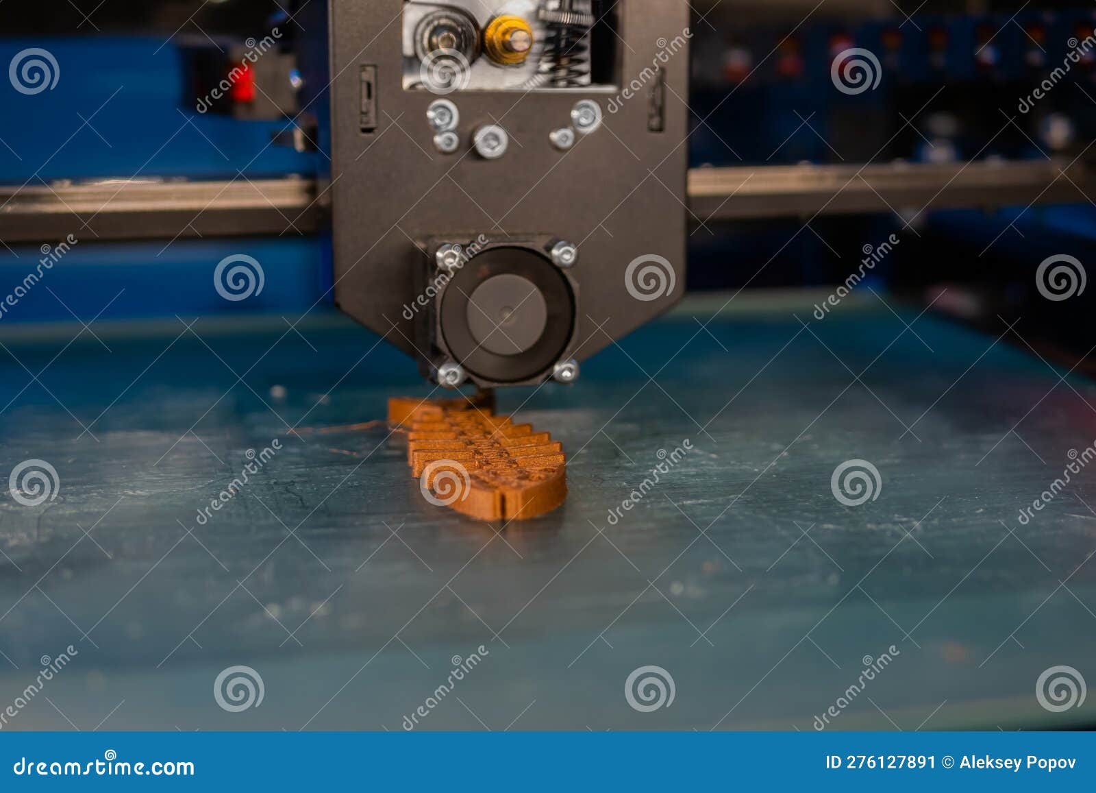 Automatic 3D Printer Machine Printing Brown Plastic Model: Close Up ...