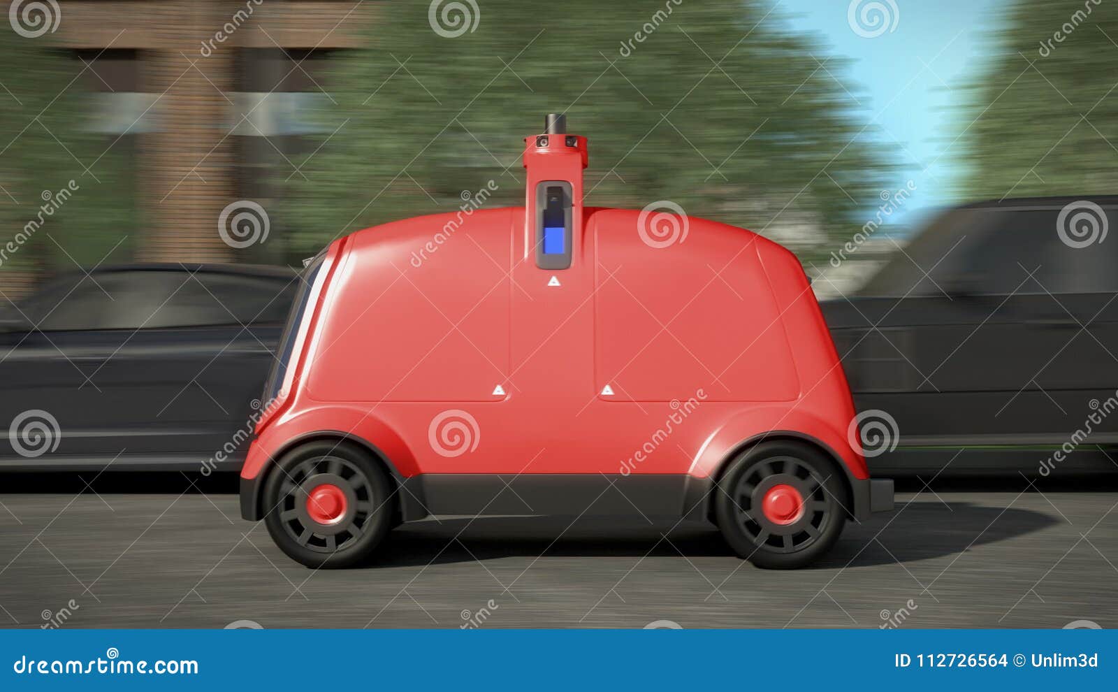 Automatic Delivery System Concept. Red Car. 3D Rendering Stock ...